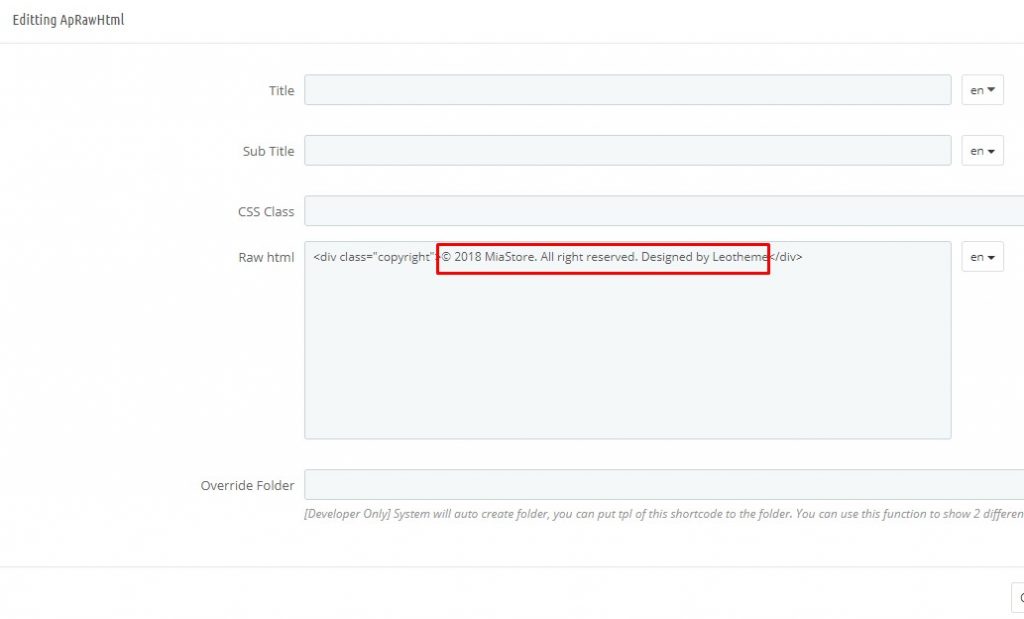 Prestashop 1.7.5: Edit Footer Copyright Notification - Leotheme